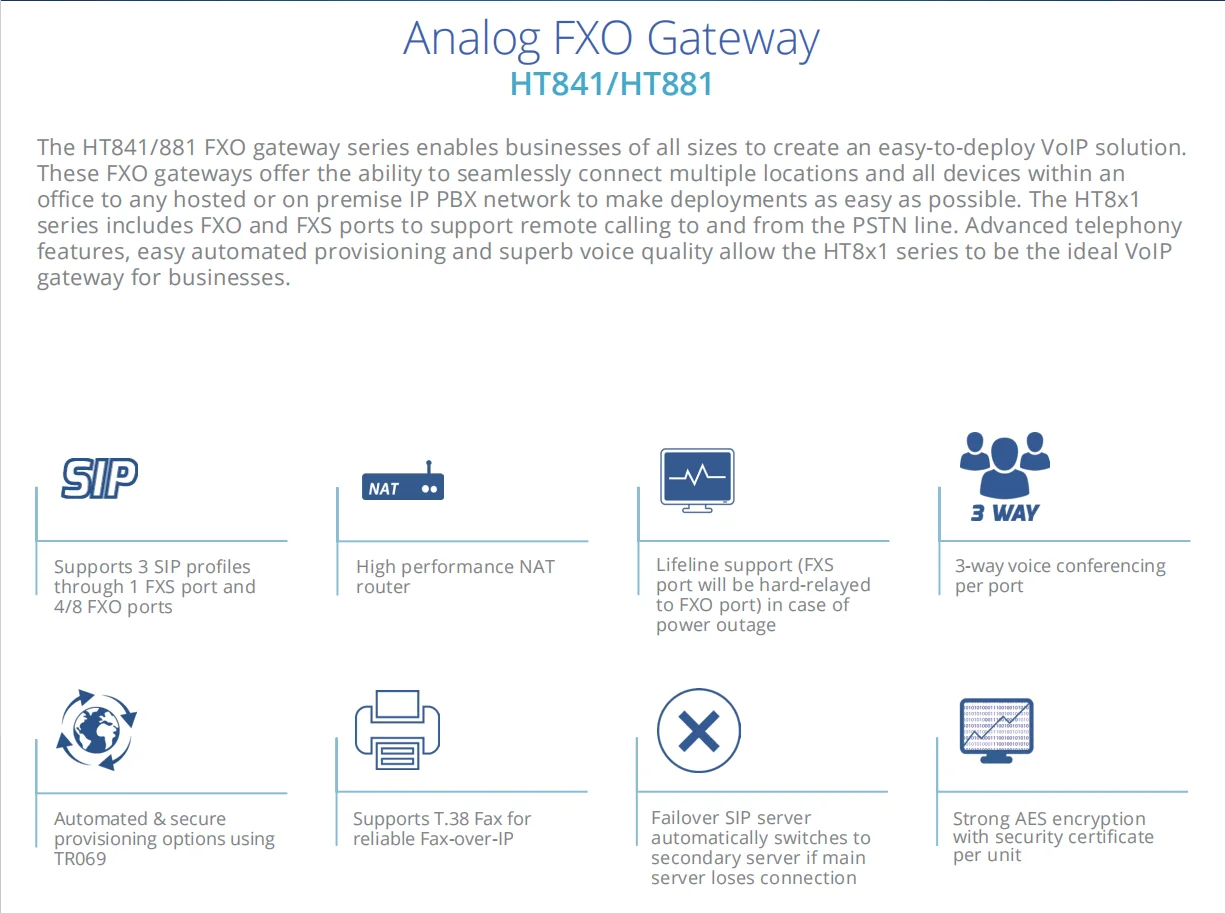 Analog FXO Gateway - Grandstream HT841/HT881 - 4/8 FXO Ports