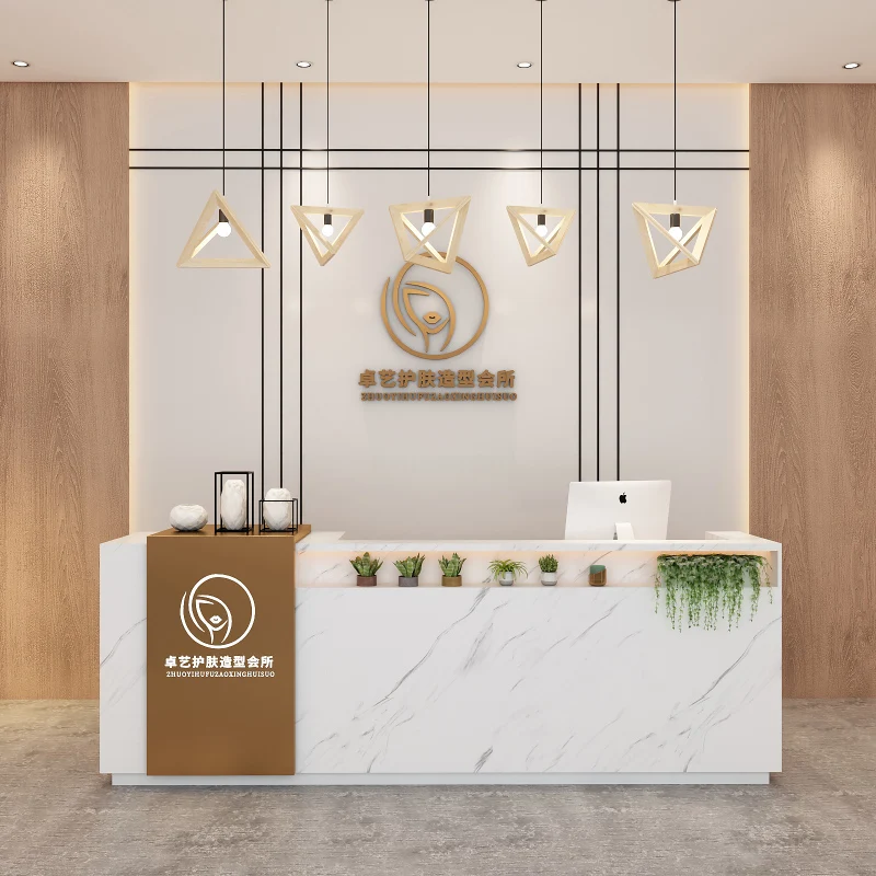 Luxury Modern Salon Counter Reception Desk - White Design