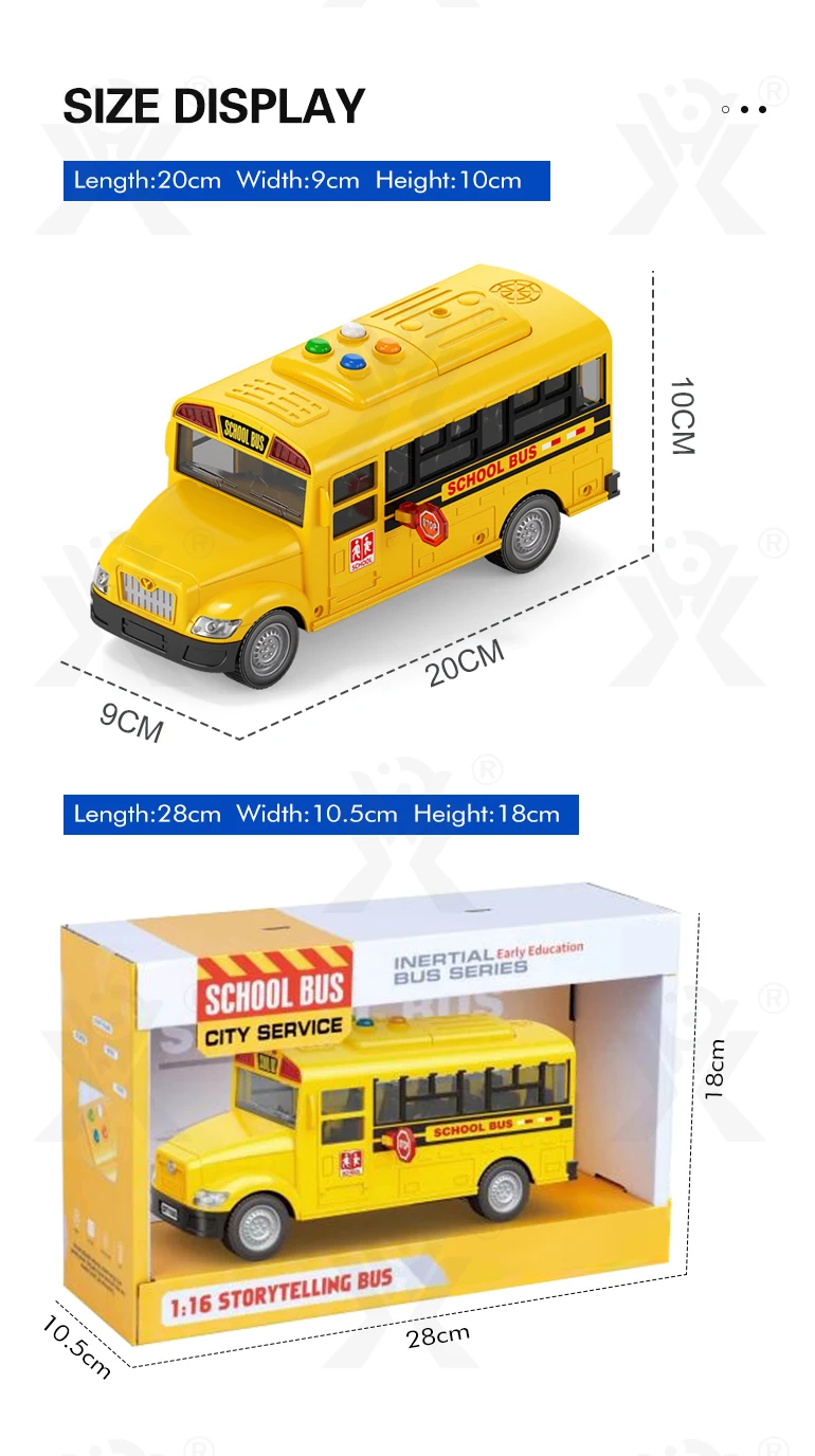 Chengji Plastic School Bus Toy 1:20 Scale Can Open Door Friction School ...