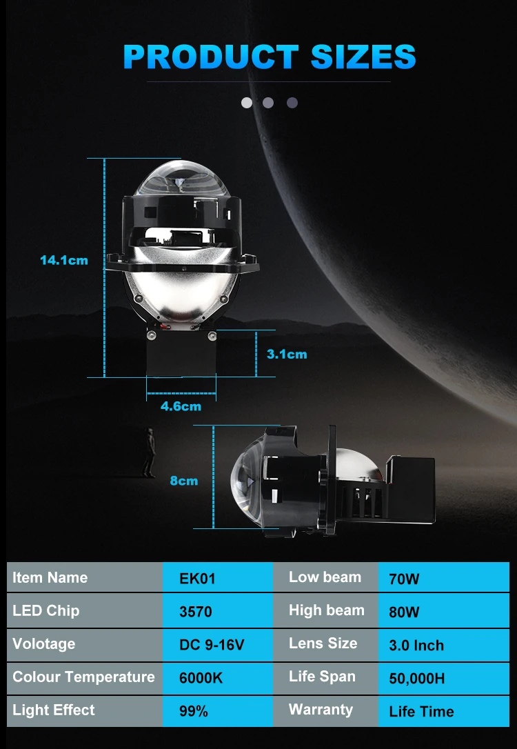 12 Volt Mini Bi-led Projector Lamp Laser Truck Car Light Rhd 3 Inch Bi ...