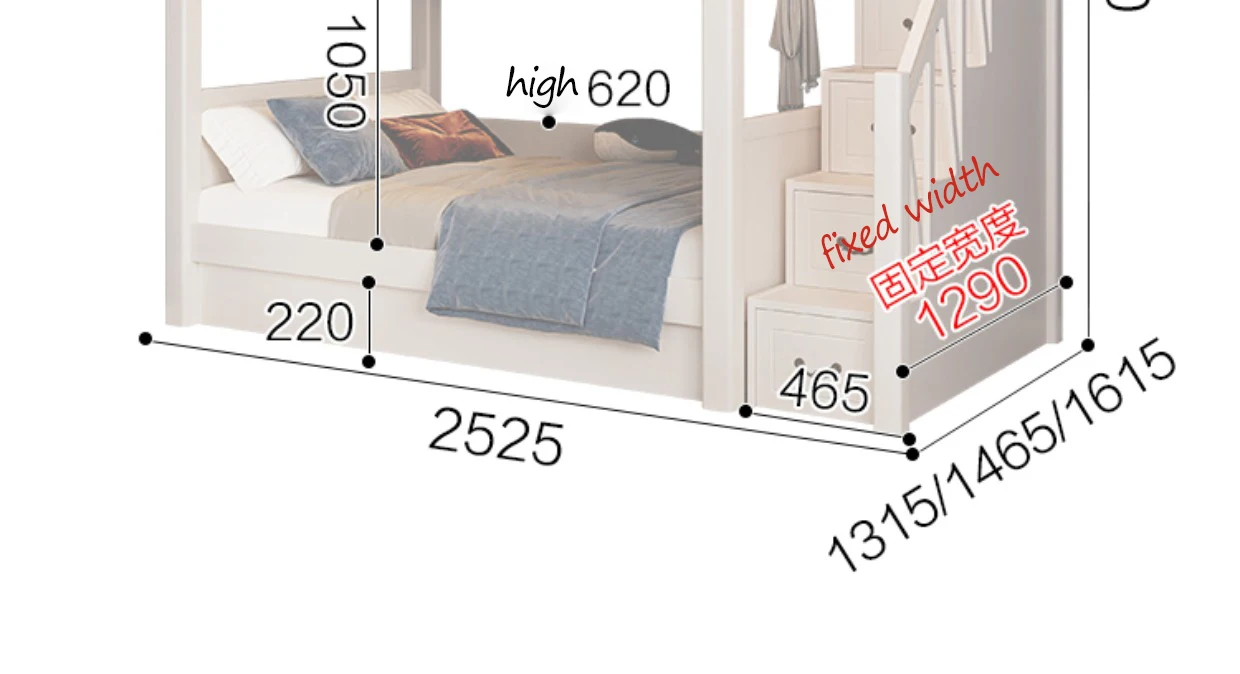 Maxky Wood Children Beds - Bunk Sub-Mother Bed High and Low