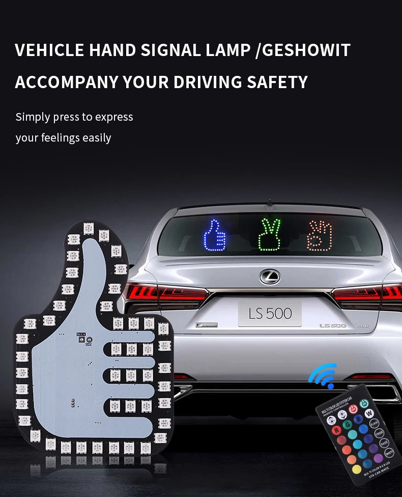 Rgb Funny Middle Finger Gesture Car Usb Led Light Creative Car Rear ...