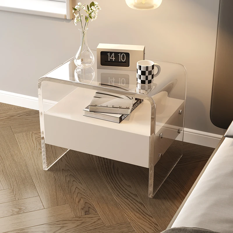 Hanyee Bedroom Furniture Storage Modern Simple Luxury White Acrylic Bedside Cabinet Nightstand ...