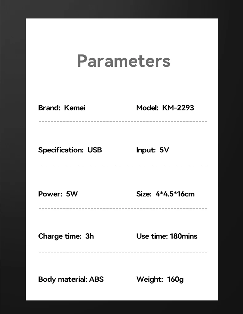 KEMEI Hair Cutter Km-2293 - Fast Charging, Versatile Blade