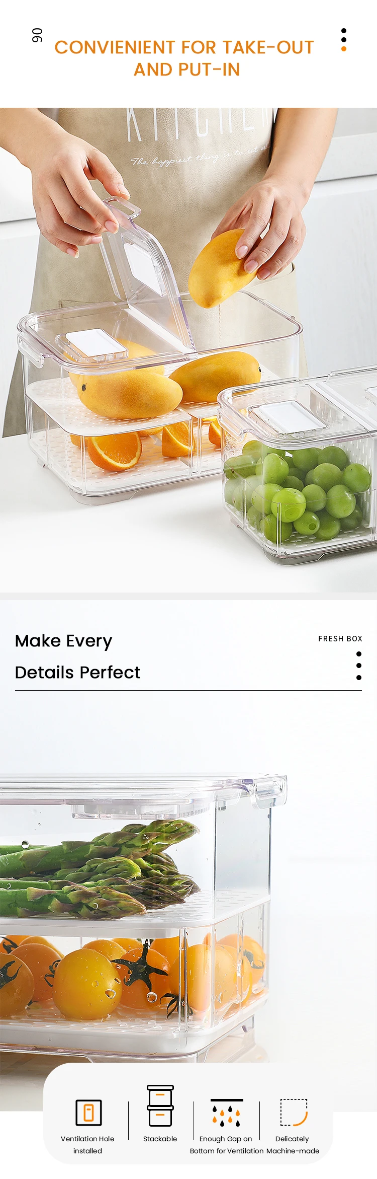 Vacane Fridge Fruit Vegetable Container With Foldable Lid Double-layer ...