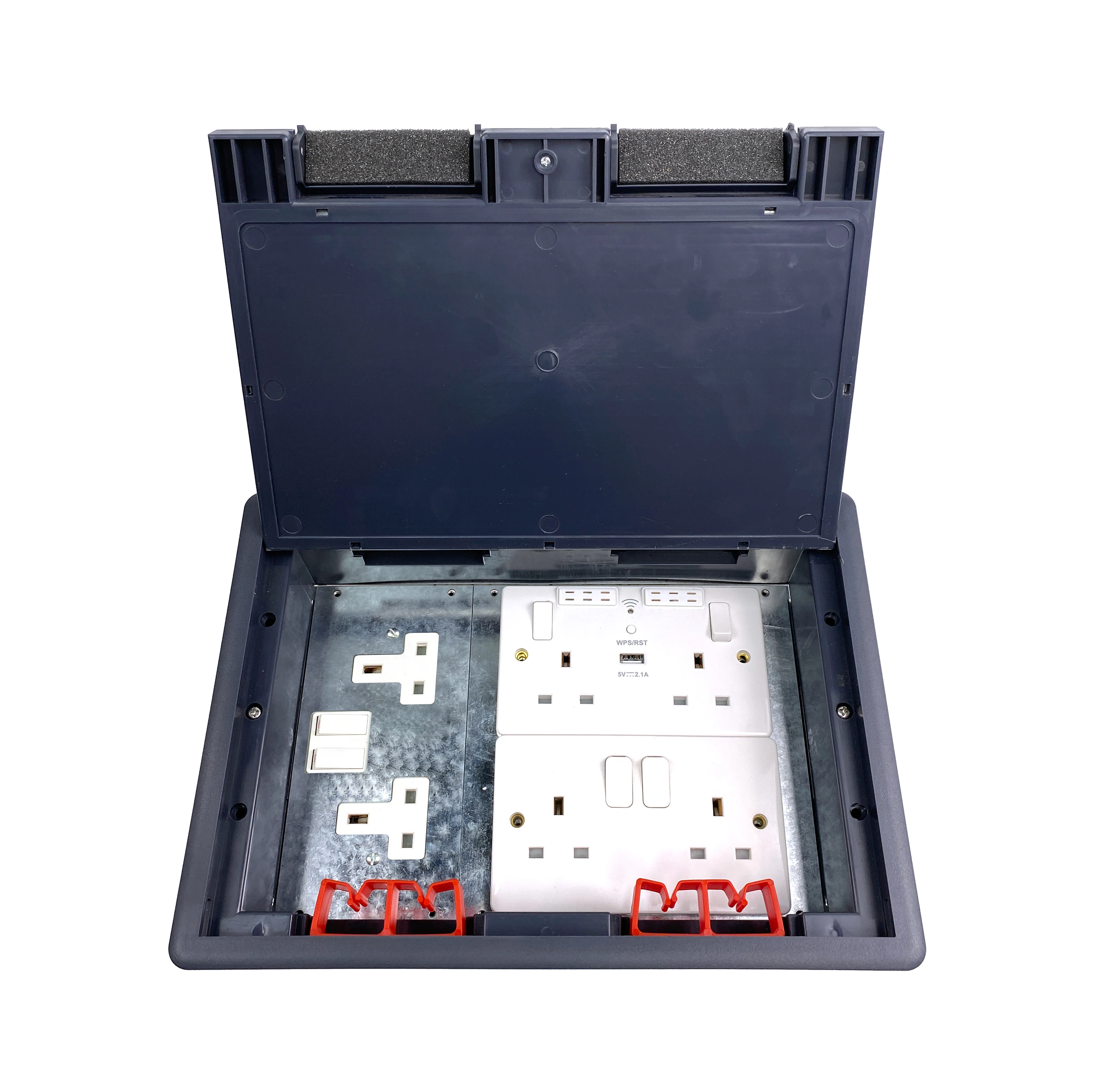 Safewire Raised floor boxes side-mounting &horizontal with 2* 13A BS switch socket and 2*146 ...