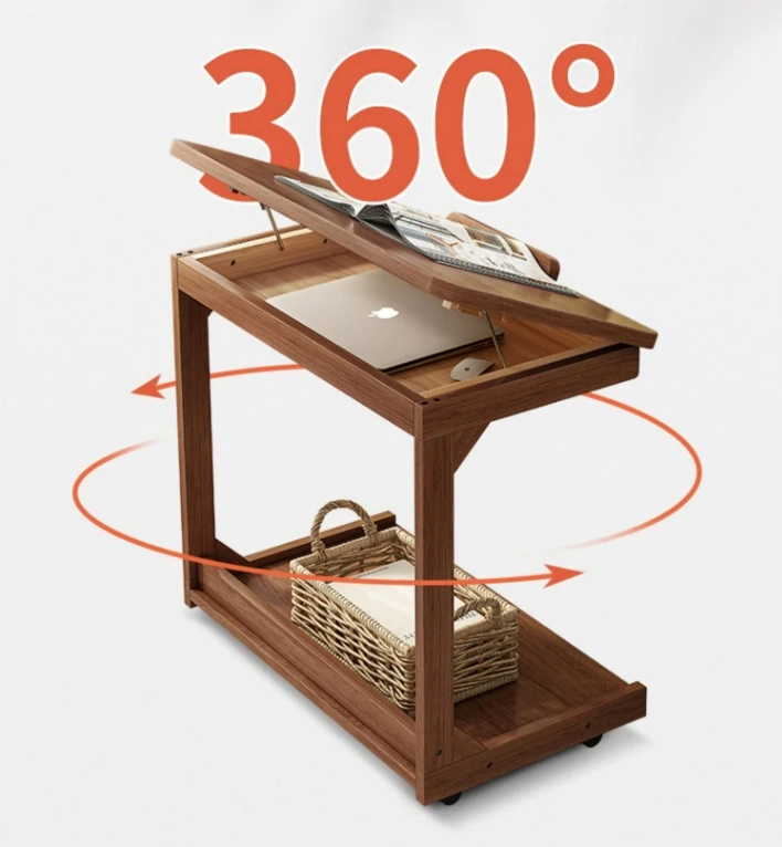 Movable Double Layers Side Table Solid Wood Writing Computer Desk Small ...