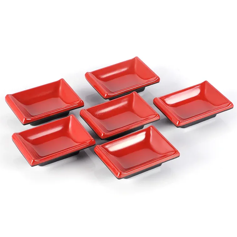 6-piece Plastic Dual Sauce Dipping Bowls Wasabi Sushi Plates Divided ...