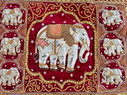 Handmade Of Myanmar 7 Elephants Embroidery Since The Gold Embroidery ...