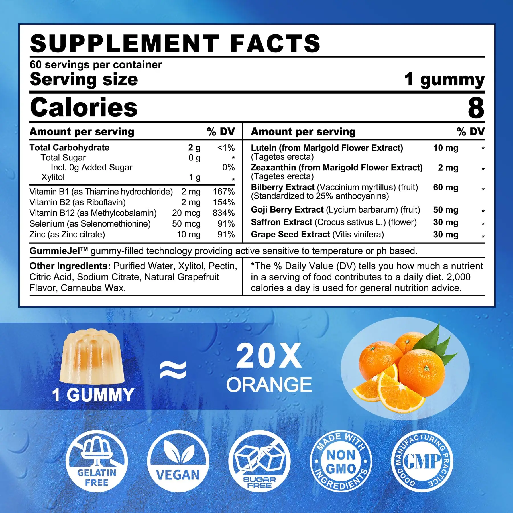 Center Filled Lutein Gummies Sugar-free Eye Health Gummies For Adults ...