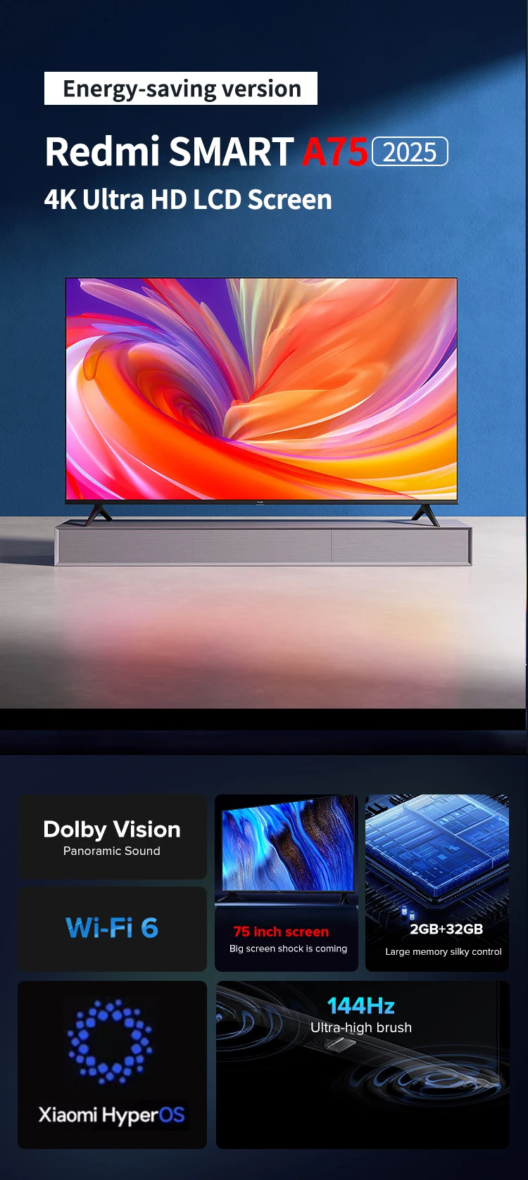 Xiaomi Redmi 4K OLED Smart TV A75 2025 - 75 Inch Full Screen