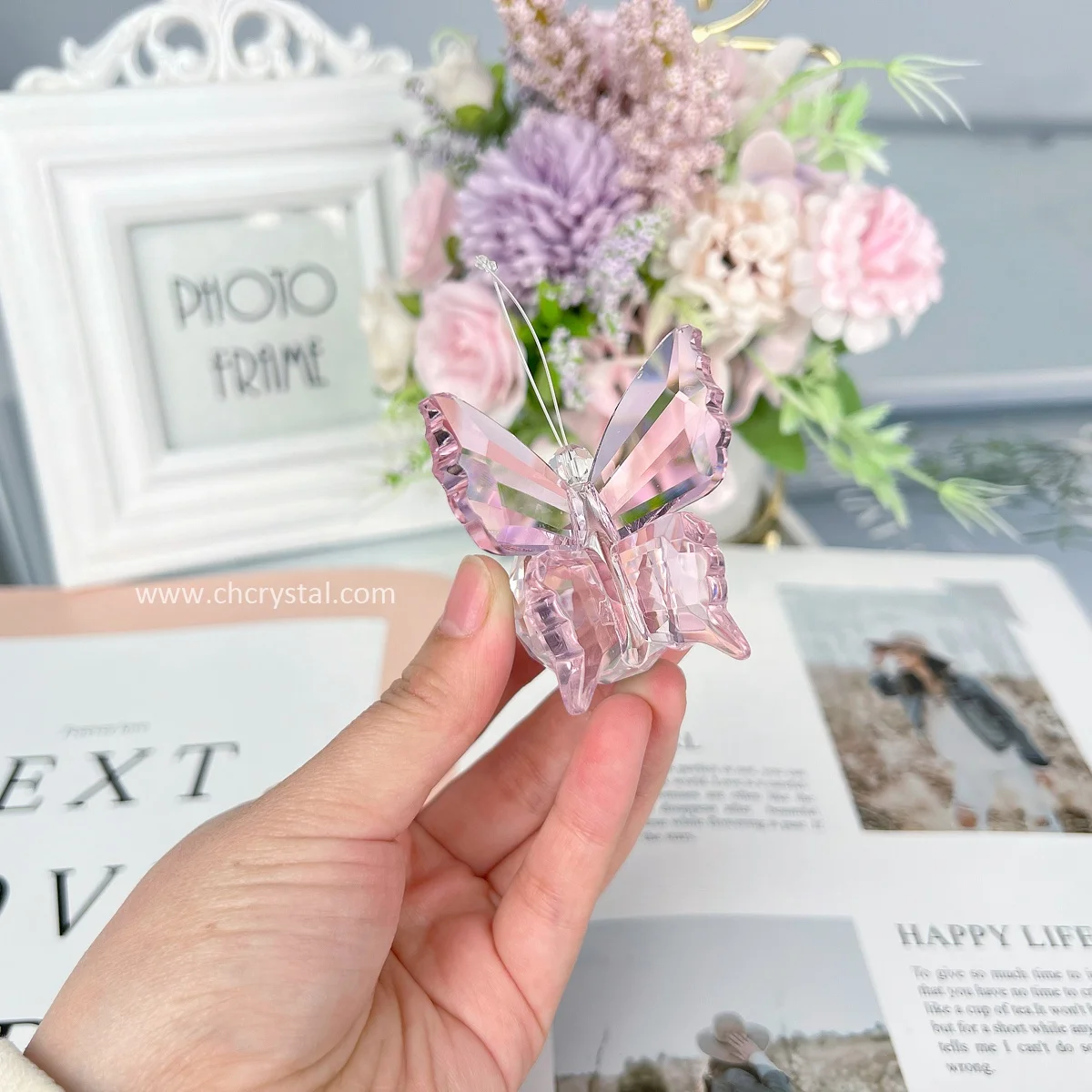 Beautiful Crystal Butterfly Figurine - Pretty Pink Facets