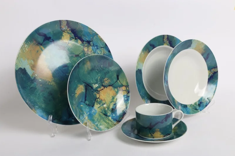 Ceramic Green Color Dinner Set , Dinnerware Set Like Painting , 16 20 ...