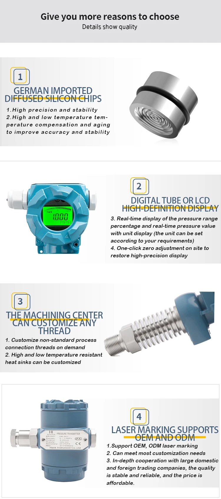 Hank High Temperature Pressure Transmitter 4-20ma Rs485 Output Pressure ...