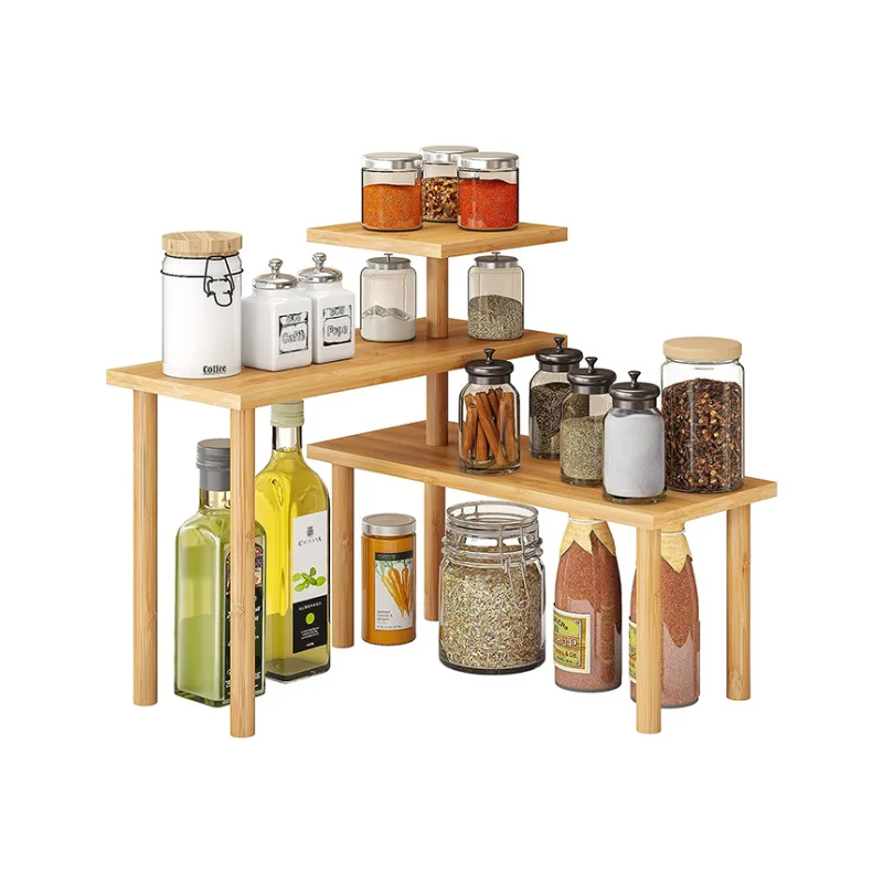 Kitchen Corner Shelf Countertop Organizer Adjustable 3 Tier Bamboo ...