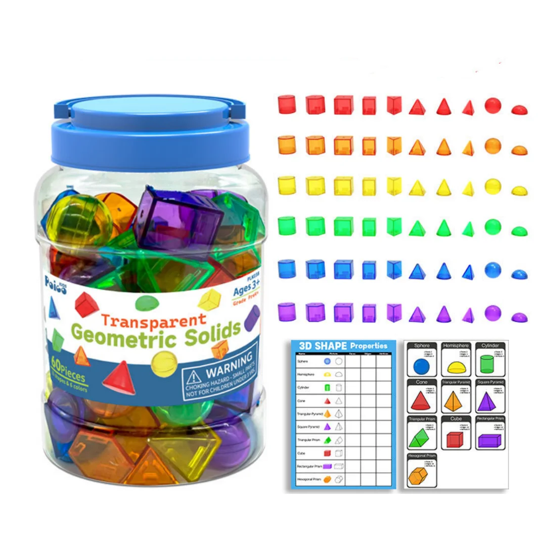 60 Pcs 3d Shapes Geometric Solids Kid Light Table Manipulatives ...