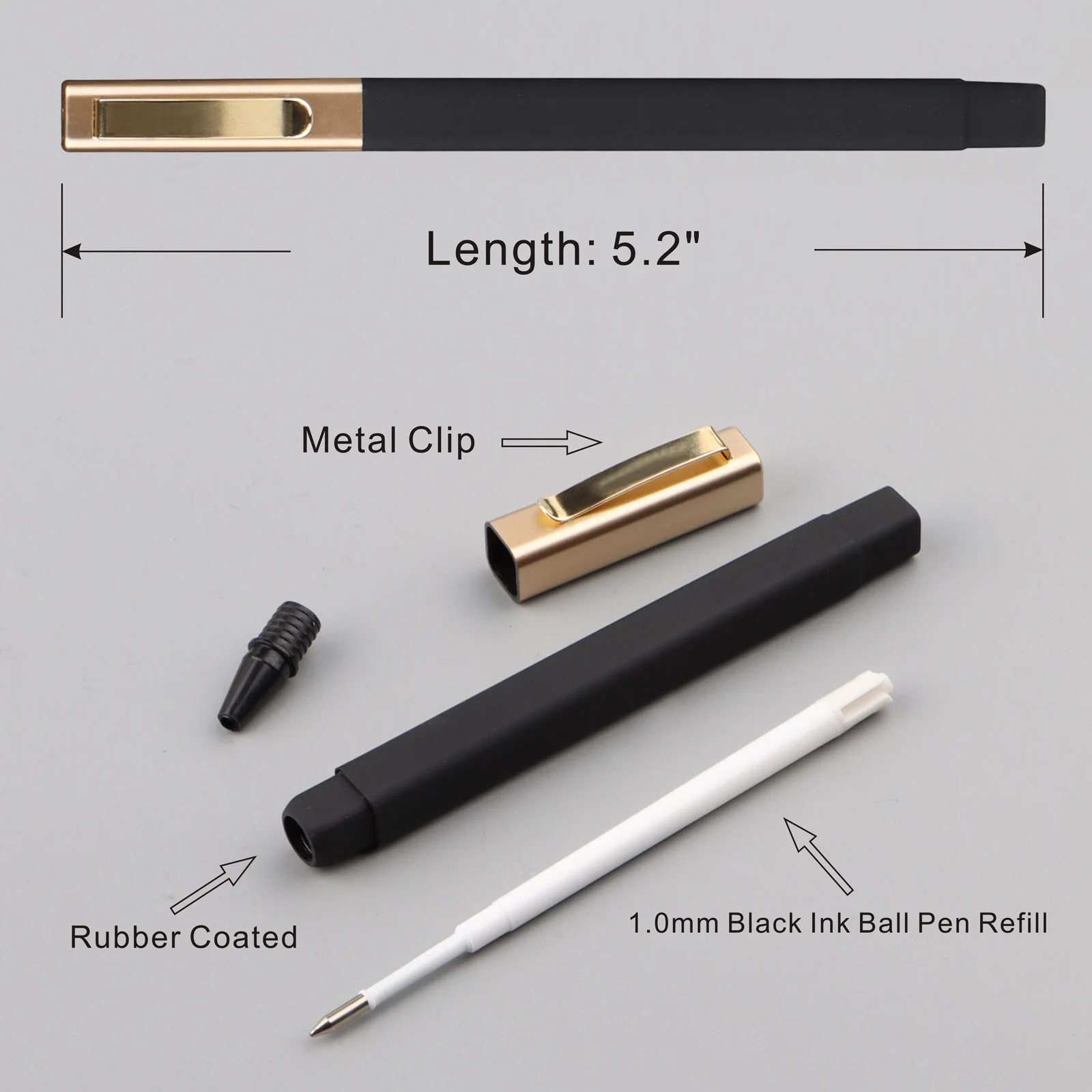 High Quality Luxury Gold Clip Rubber Square Hotel Ball Pen