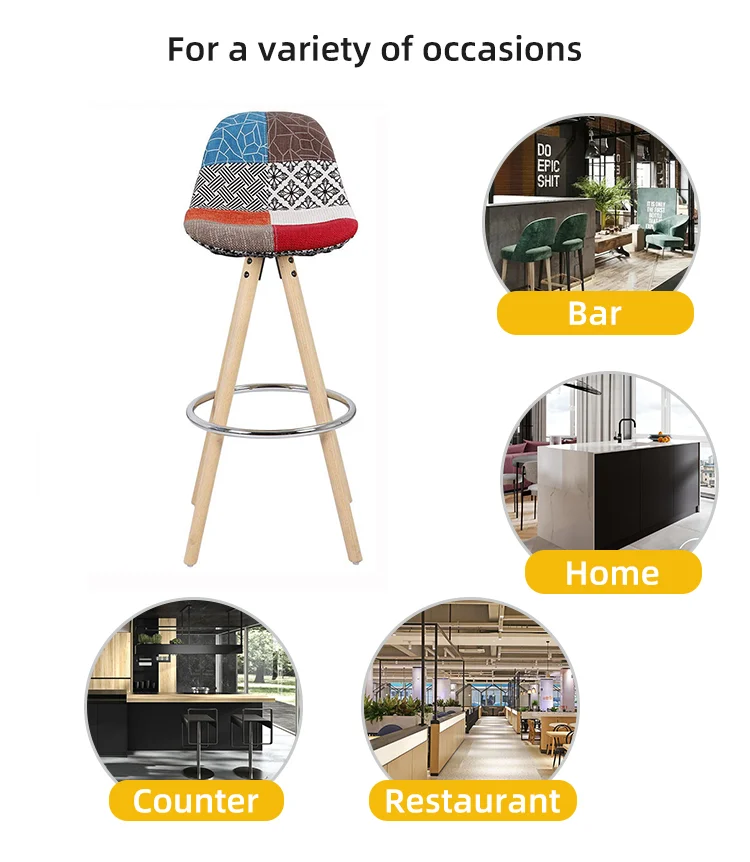 Modern Furniture Fabric Multi-color Pp Plastic Frame Bar Stool Beech ...