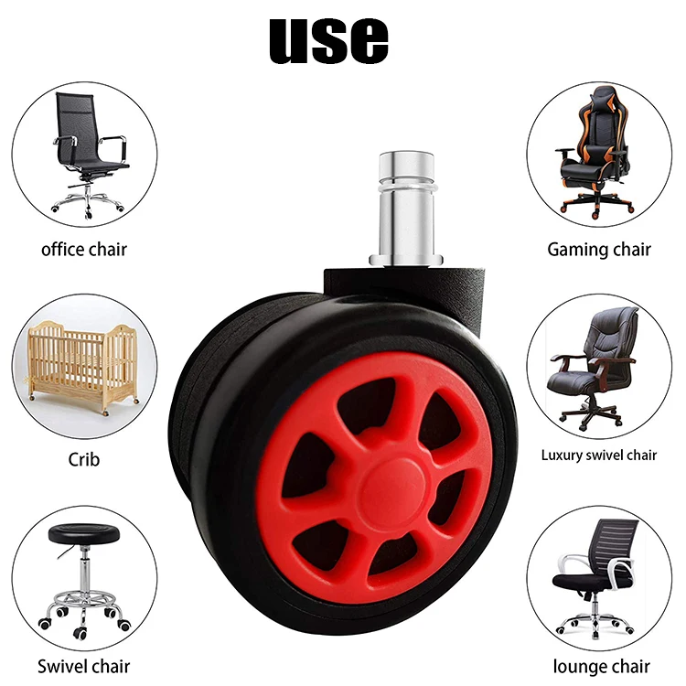 Red Swivel Nylon Furniture Office Chair Replacement Wheels