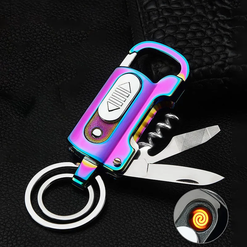 Wind Protection Multi-function keychain lighter USB charging electronic cigarette lighter with ...