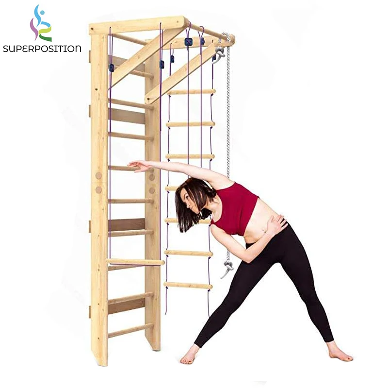 Double Indoor Wall Mounted Wood Gymnastics Ladder Gymnastic Wall Bars ...