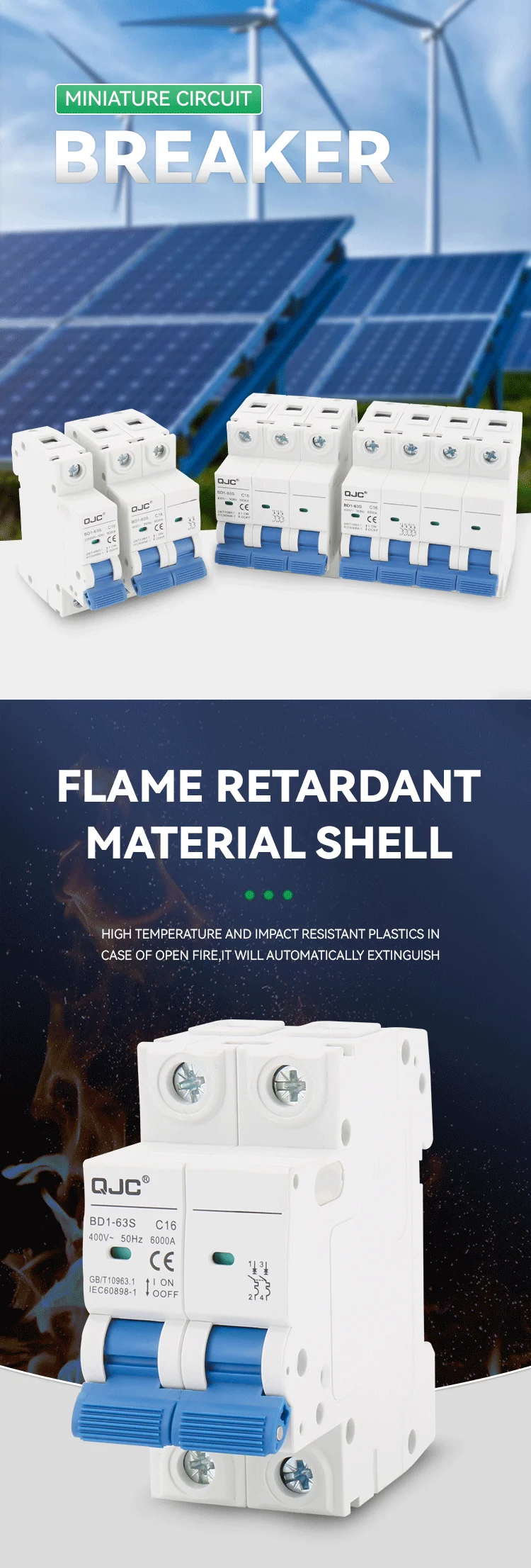 QJC DZ47 MCB 1 Pole 1p 1pole Single Phase 1A 2A 3A 4A 6A 10A 16A 20A ...