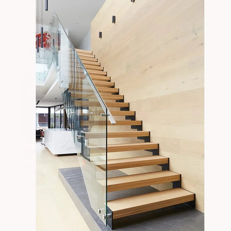 Zig Zag Stringer Wood Step Staircase With White Stair For Building ...