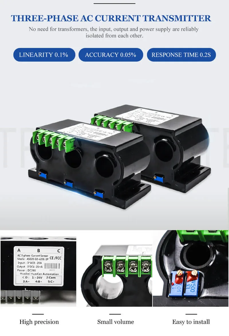 3 holes Phase AC Current Transmitter Input 0-500A AC Current Transducer ...