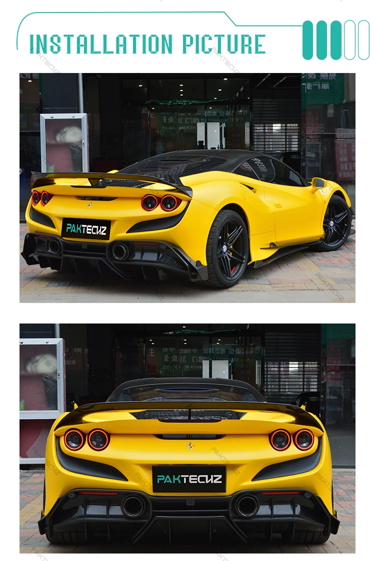 Paktechz Prepreg Carbon Fiber Bodykit Rear Side Splitter for Ferrari F8 ...
