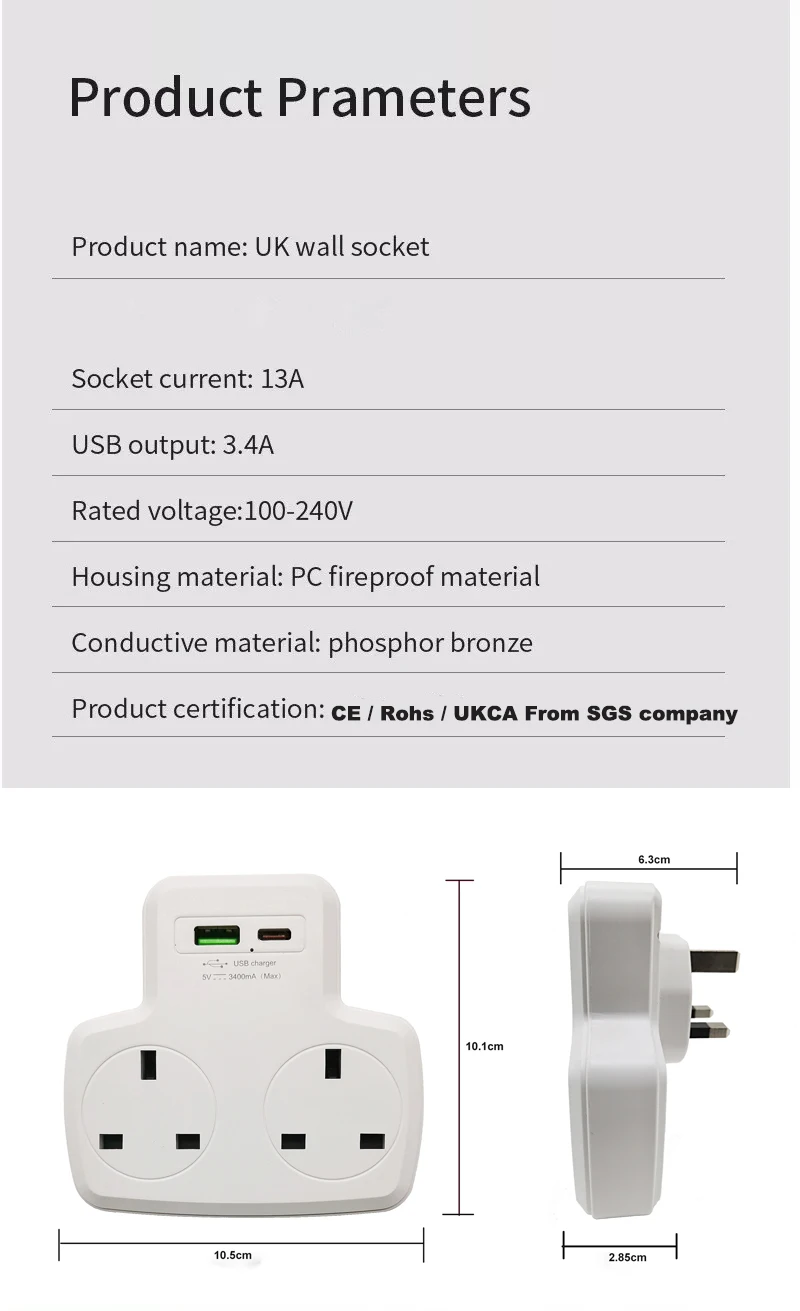 Uk Smart Power Adaptor 2 Way Double Plug Adaptor Usb 3 Pin Adaptor With ...