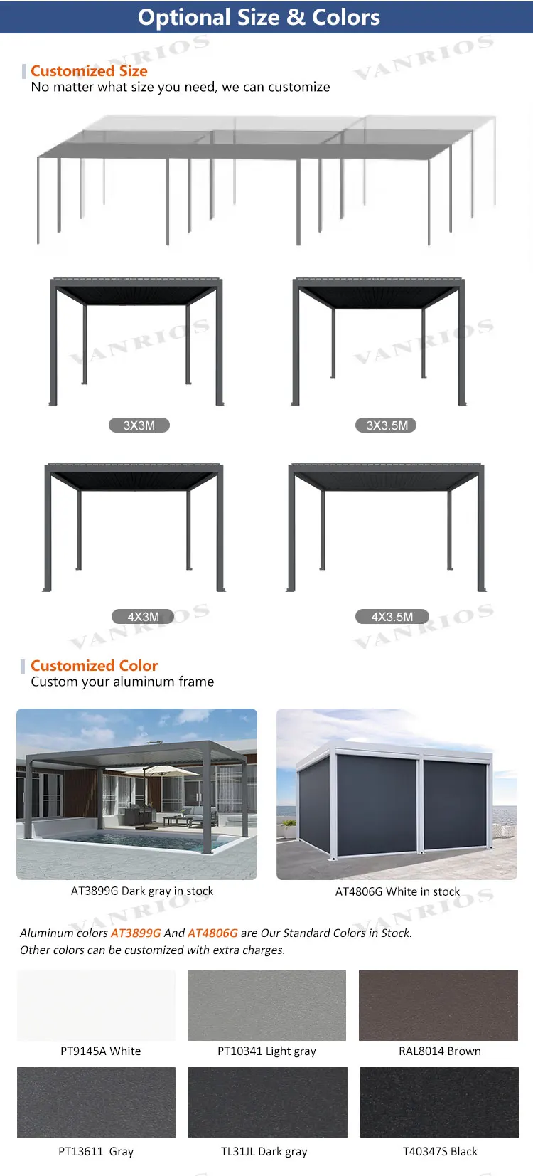 VANRIOS 3X5m Brackets 4x4 4x6 Outdoor Aluminum Profiles Terrasse ...