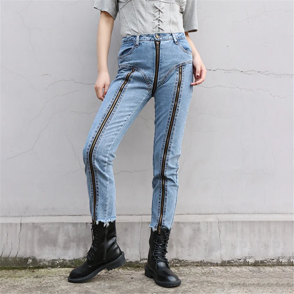 Customizable Denim Crotch Zipper Jeans Women Front To Back Zipper Jeans