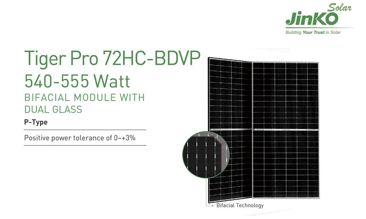 Jinko Solar Double Glass Module Tiger Pro 72HC-BDVP 540W 545W 550W 555W Bifacial Solar Panels ...