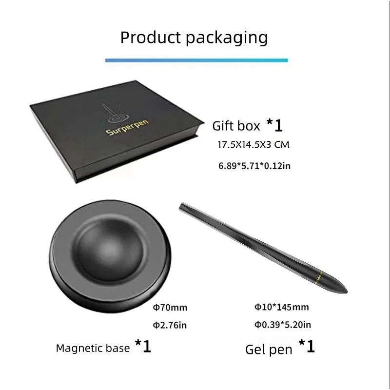 Magnetic Floating Pen - Black Metal Base & Blue Black Ink