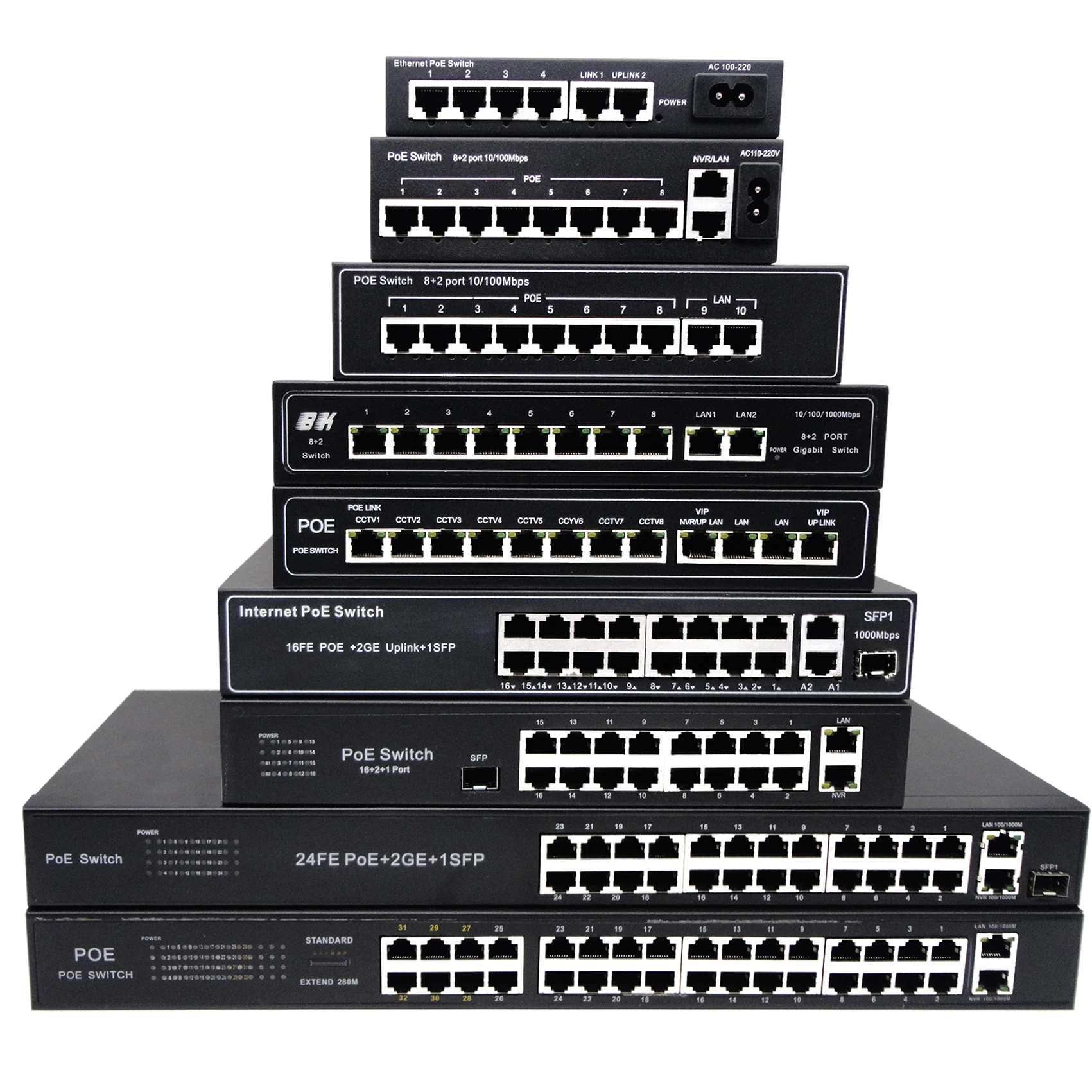 Factory OEM/ODM POE Switch 4 8 16 24 port 10/100M +2Port Uplink 1000M Ethernet Fiber Switch POE ...