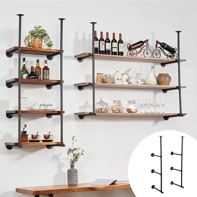 6-tier Black Industrial Pipe Shelf - Rustic Wood Wall Storage