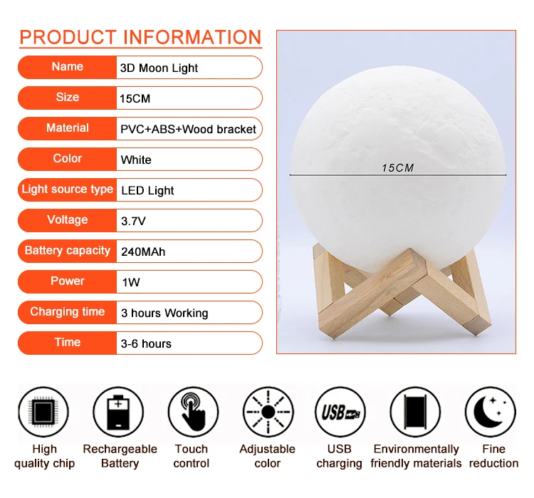 Custom Led Night Light 3D Print Moon Lamp 7 Color Change Lamp With ...