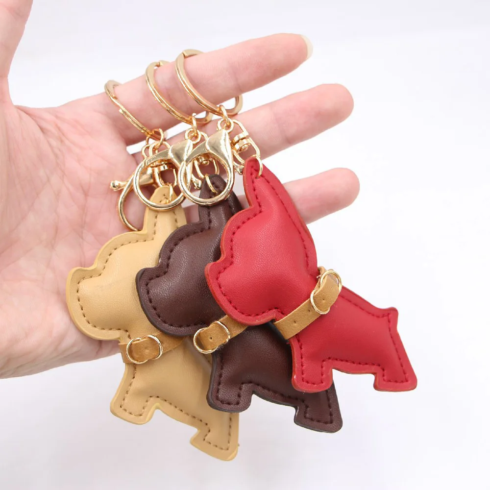 Wholesale Cute Cartoon Punk French Bulldog Leather Keychain Gift Pu ...