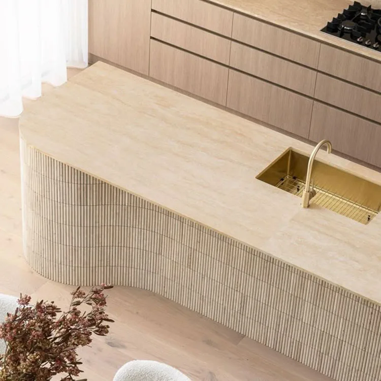 New Design Beige Travertine Wands Curve Fluted Marble Tile