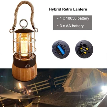 Hybrid Power Source Rechargeable Bamboo Camping Light Lantern Table ...