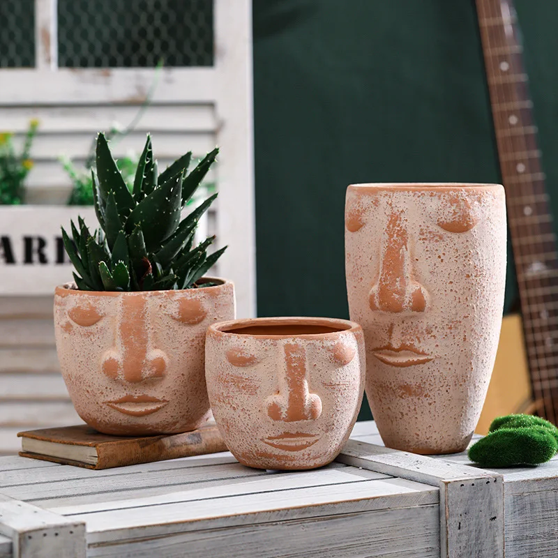 Creative Pottery Clay Human Head Planter Pot Terracotta Cactus Face ...