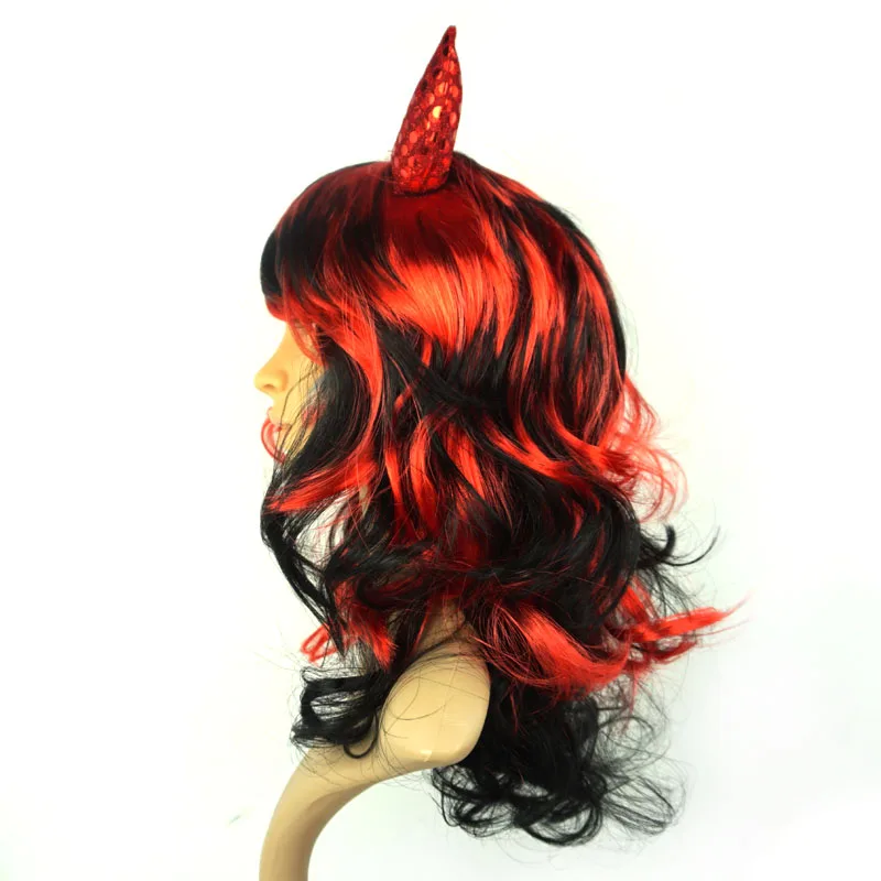 China Factory Seller Alone Devil Horn Wigs Red Human Hair Lace Front ...