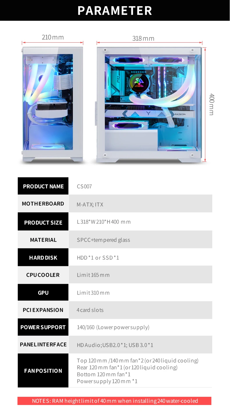SNOWMAN Gaming PC Case - ATX Mid Tower with Tempered Glass