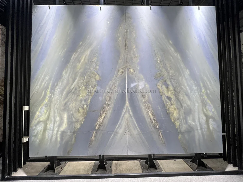 Crystal Blue Quartzite - Modern Marble Slab for LED Bar Tops