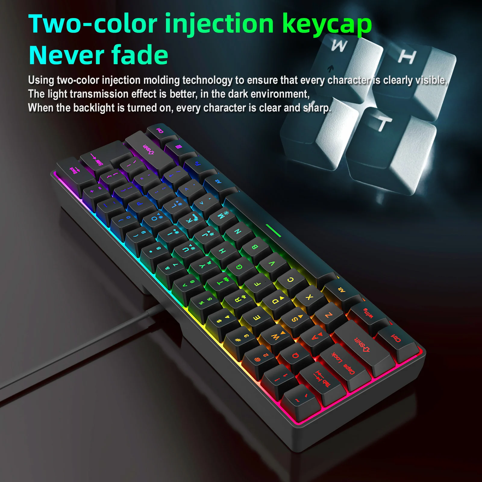 Superlieur 61 Keys USB Wired RGB Gaming Keyboard - 60% Layout