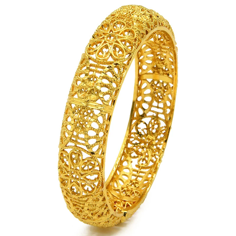 24k Gold Plated Ladies Bracelet Open Bangle Hand Jewelry 24k Saudi Gold ...