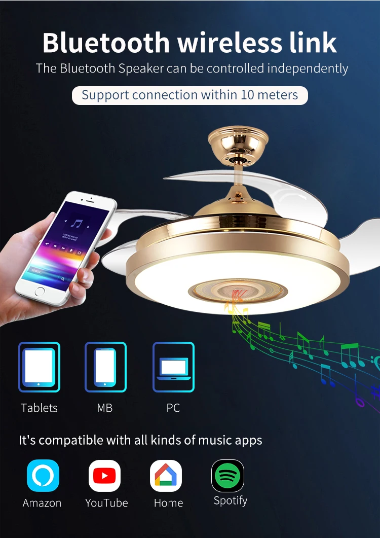 Beautiful Gold Modern Remote Control Fan Lamp Ceiling Mounted Interior ...