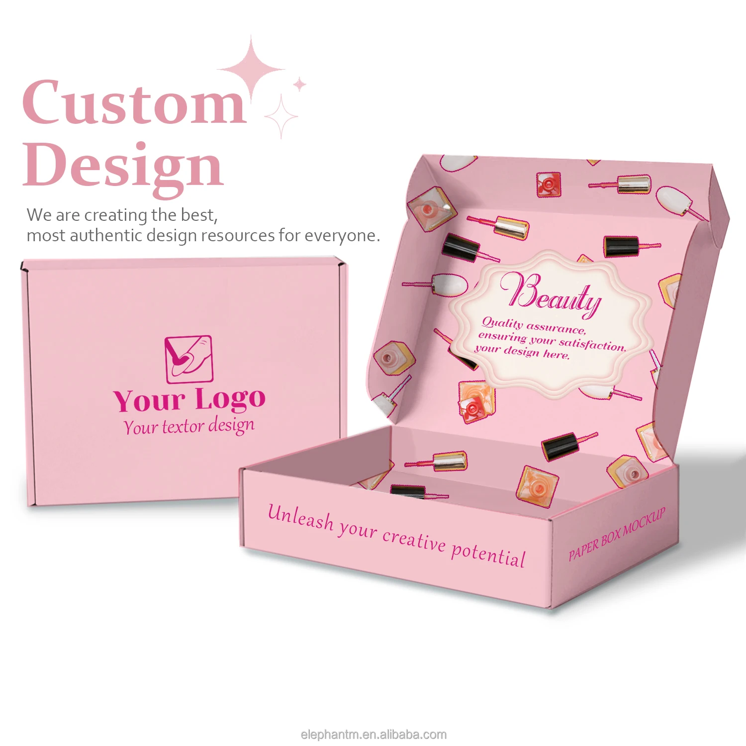 Custom Pink Made Pack Fancy Corrugated Cosmetic Packaging