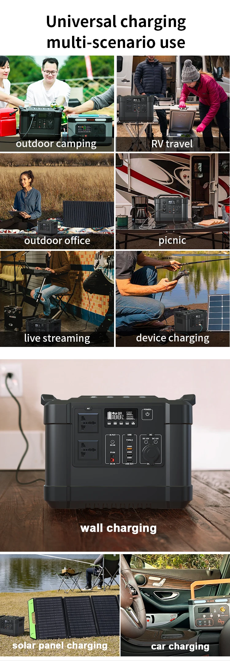 All In One Hybrid Inverter High Capacity Ac Lifepo4 Outdoor Emergency 1000w 2000w Portable Power ...