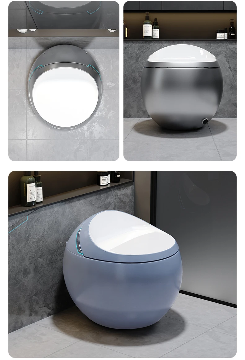 Gun Gray Color Egg Shape Automatic One Piece Toilet Bowl Bidet Luxury ...